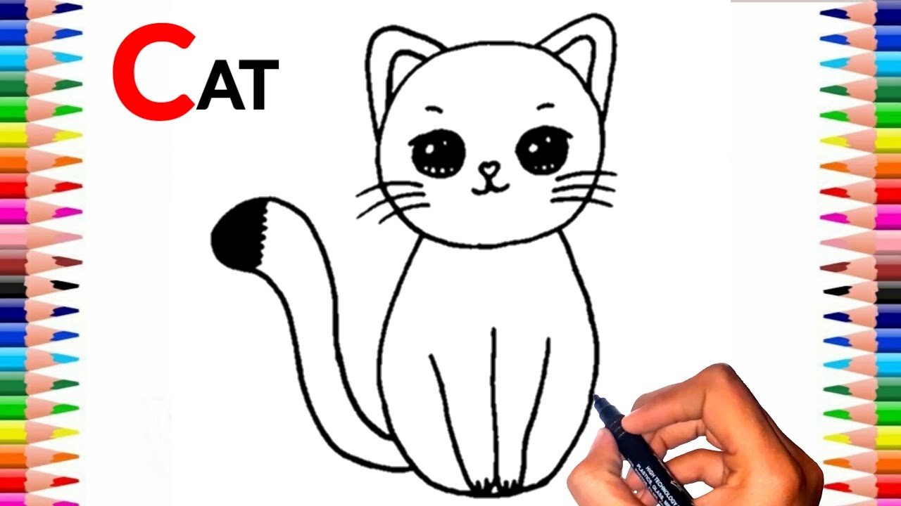 How To Draw A Cute Cat - Step By Step | Cat Drawing Easy | बिल्ली का ...