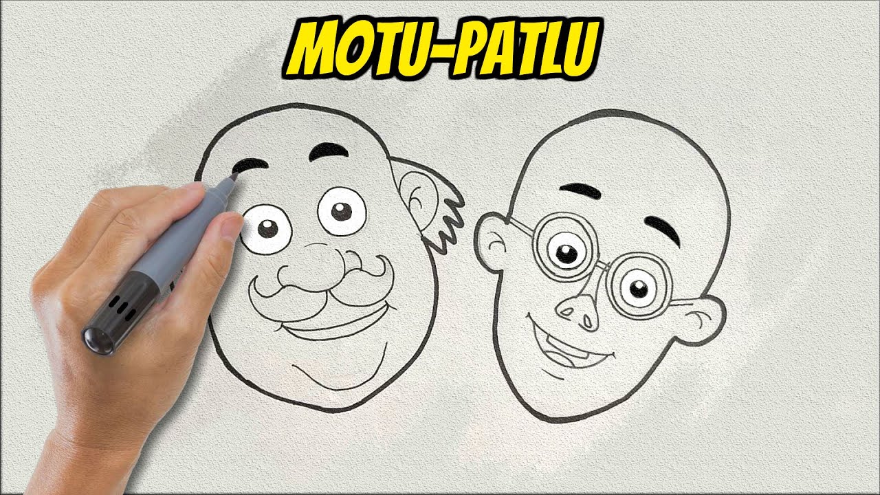 How to Draw Motu Patlu Easy Face step by step Drawing & Coloring For ...