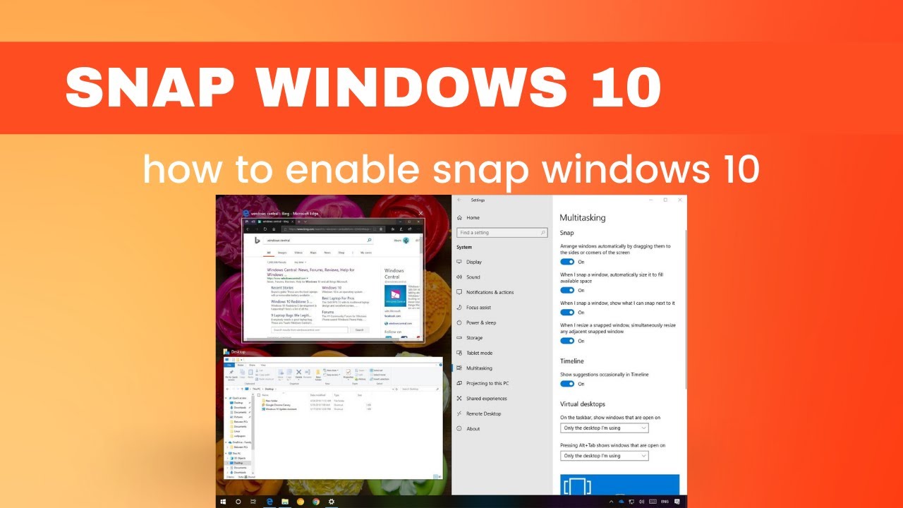 snap windows - how to enable snap windows 10 - YouTube