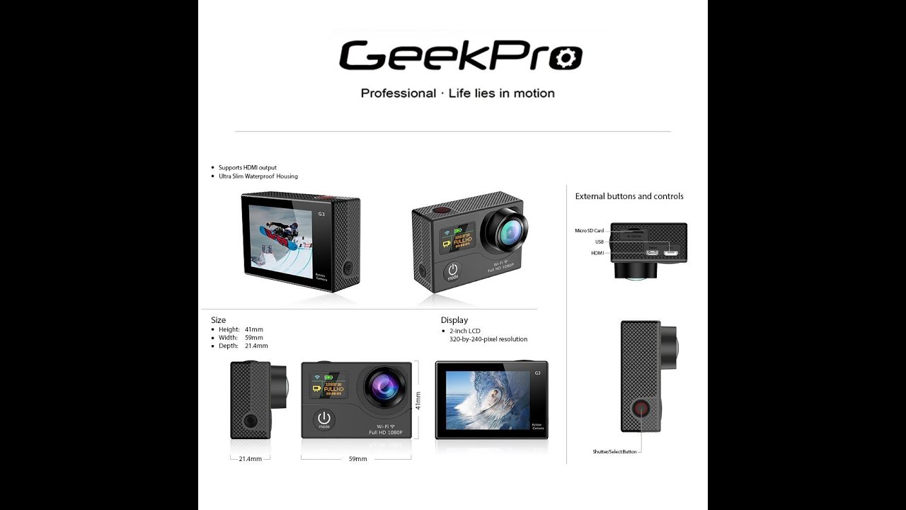 GeekPro® 3.0 WIFI HD 1080P Action Camera w/ acc bundle and case - YouTube