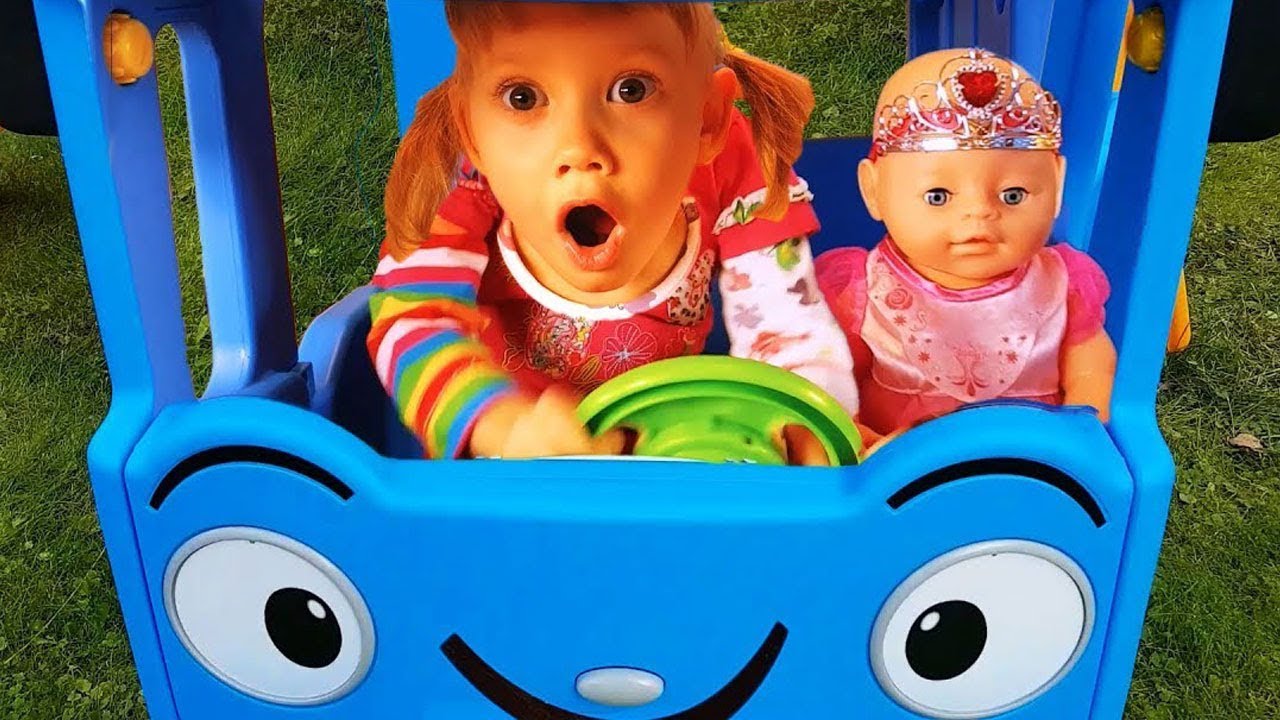 Alena plays with toys and a bus tayo and a song Wheels on the Bus - YouTube