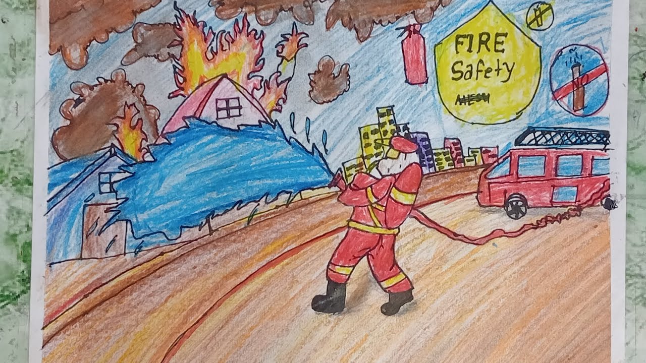 ♥️Safety Drawing 🤯/ Fire Safety ki Drawing 🦺🤯🔥/Fire Fighter With Fire ...