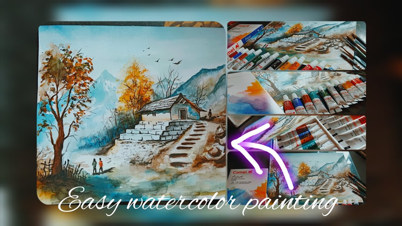 watercolor drawing 🖌️ scenery painting 🎨 tutorial video Easy techniques ...