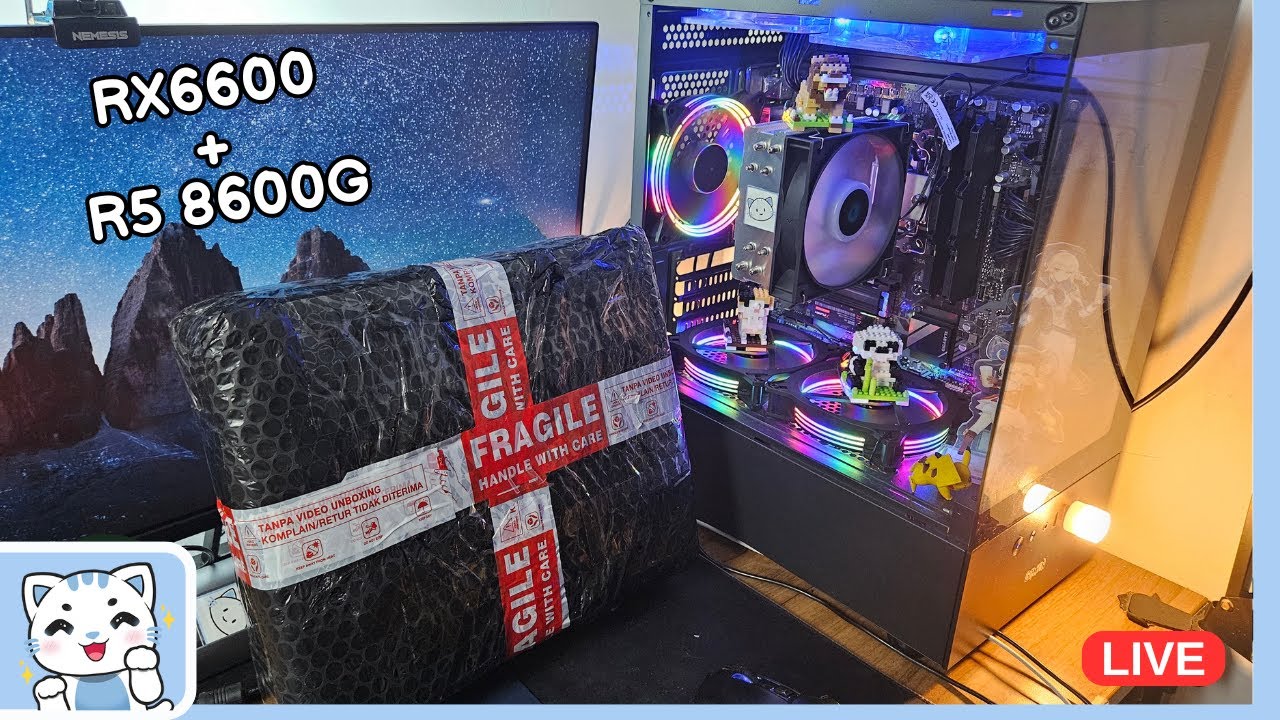 [Stream Replay] IRL Rakit PC Unboxing VGA RX 6600 Ryzen 5 8600G Buat ...