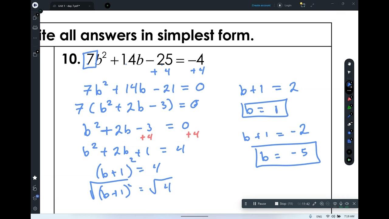 PreCalc - U1 D7 - Quadratic Equations - YouTube