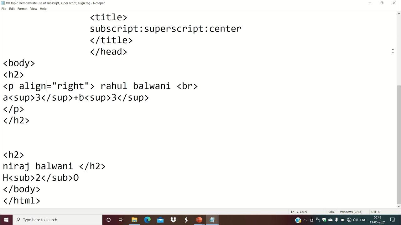 How to add sub , sup, center tags in html webpage || What is subscript, Superscript, And Center ...
