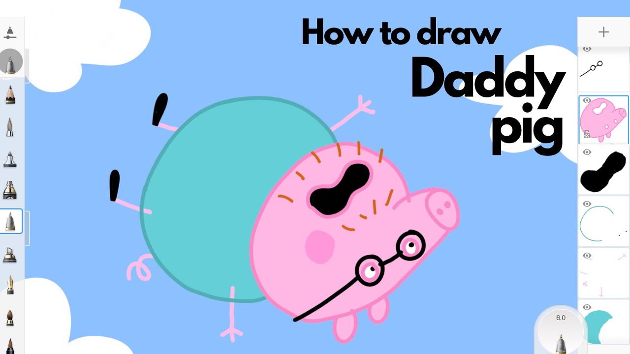 How to draw funny Daddy pig | Peppa pig | for kids - YouTube