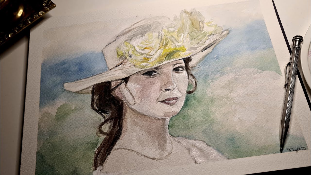 Dama w kapeluszu / Lady with a hat / Speed drawing watercolour - YouTube
