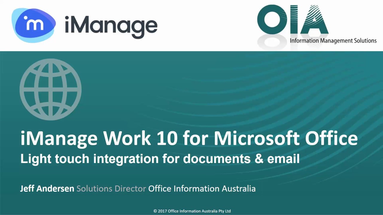 iManage Work 10 Light Touch Integration for Office & Outlook - YouTube