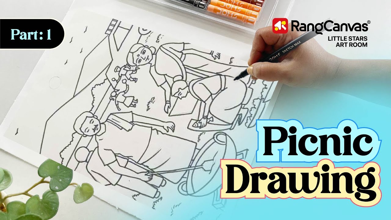 Picnic drawing with oil pastel | Picnic scenery drawing | Picnic spot ...