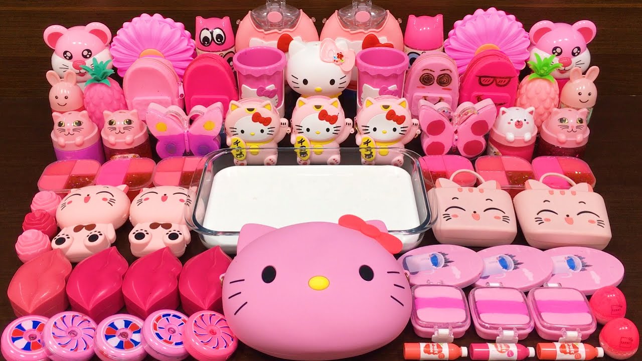 PINK HELLO KITTY Slime! Mixing Random Things into GLOSSY Slime ...