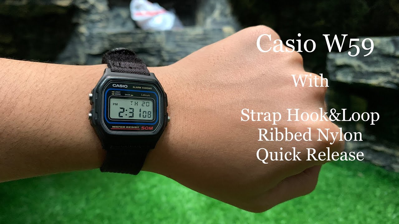 Pasang Strap Hook&Loop Ribbed Nylon QR | Casio W-59 - YouTube