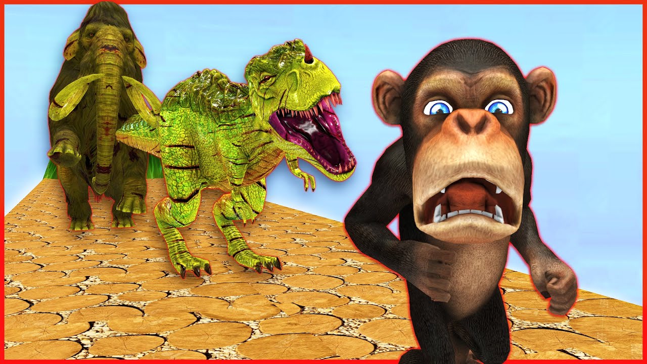 Funny monkey vs T-rex and wild animals transform into zombie | Temple ...
