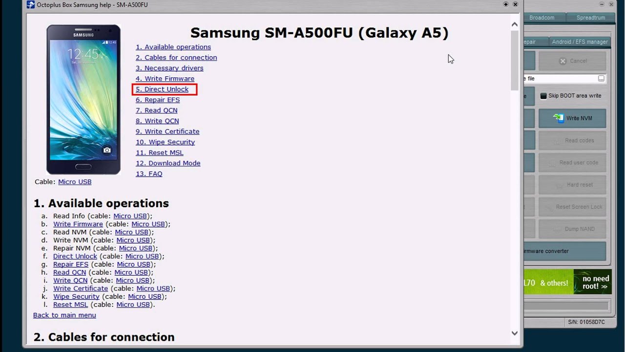 Samsung SM-A500FU Unlock with Octoplus Box - YouTube