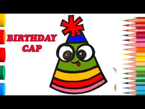 How to Draw Birthday Cap👒 / Simple & Easy Drawing of Birthday cap🎩 for ...