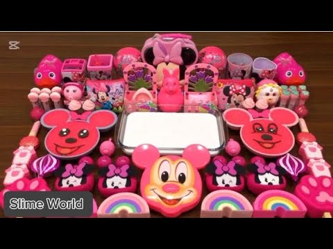 SERIES PINK MICKEY MOUSE SLIME ! Mixing Random Things into GLOSSY Slime ...