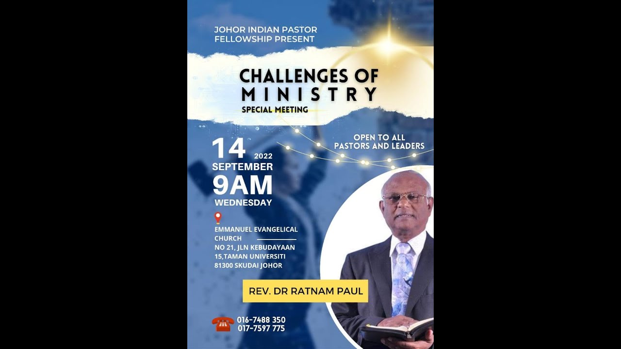 CHALLENGES OF MINISTRY | REV. DR RATNAM PAUL | EEC CHURCH | 14TH ...