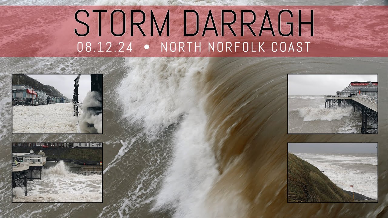 Storm Darragh - hits the North Norfolk coast - large waves and a spume ...