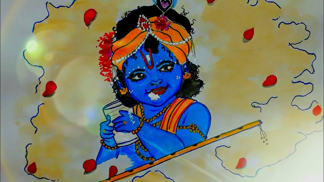 Cute sweet little krishna drinking milk video।।art by sushmi.. - YouTube