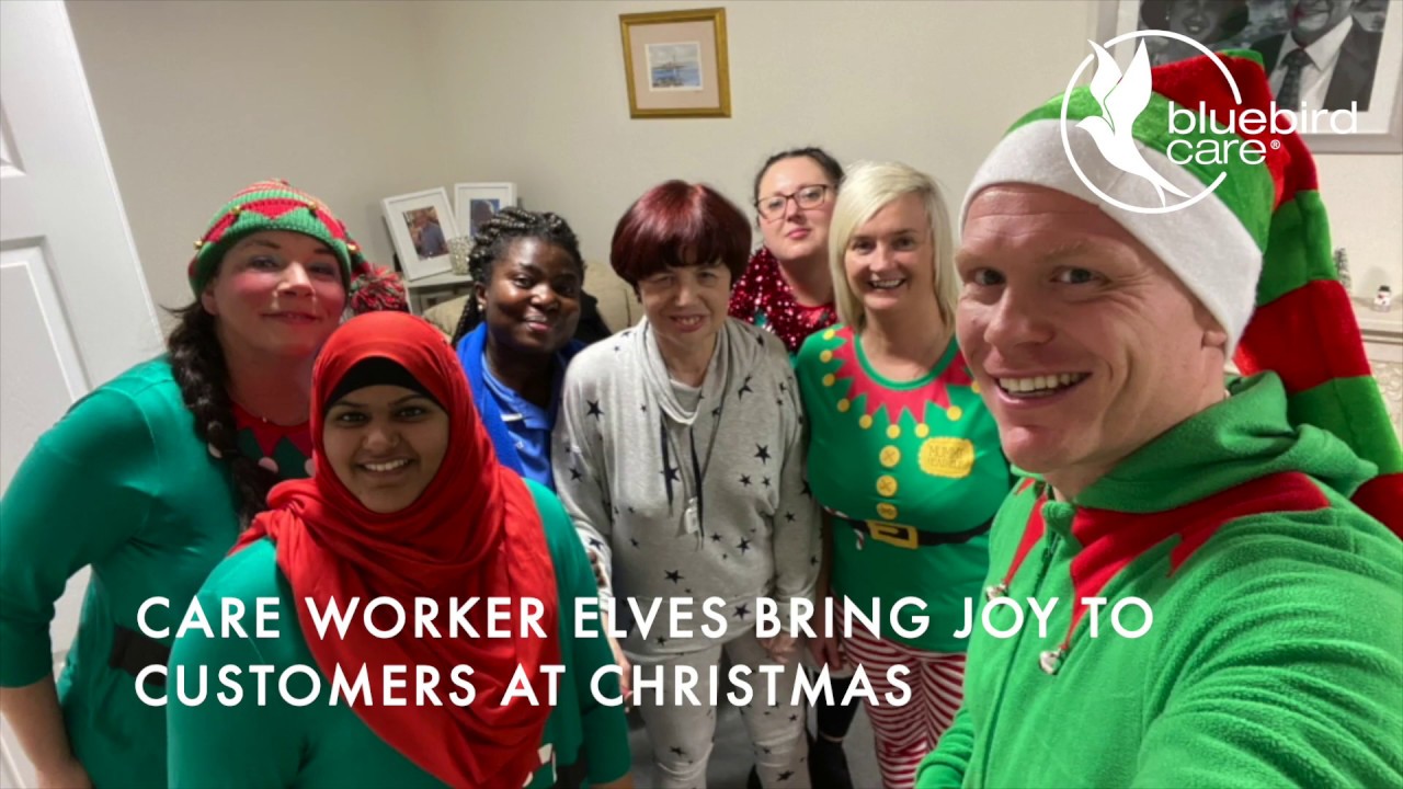 Care worker elves bring joy to customers at Christmas - YouTube