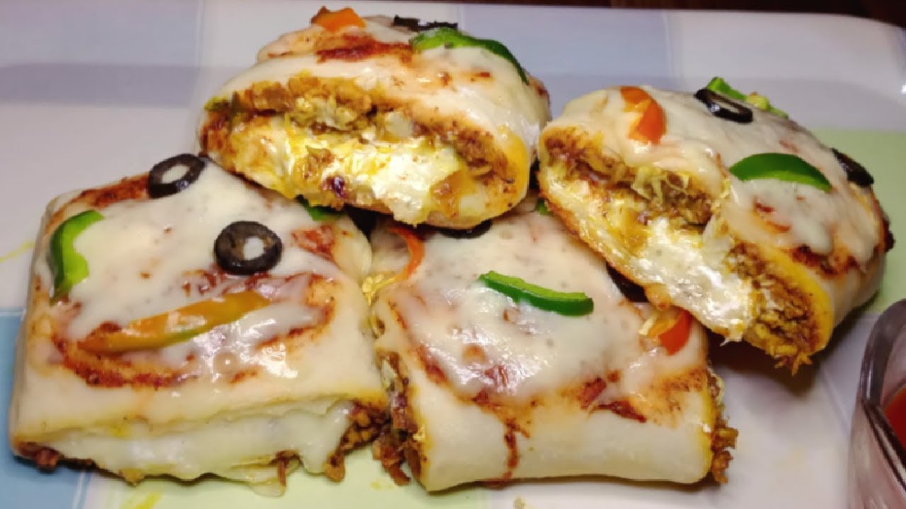 Pizza Parcel Without Oven Recipe - Pizza Squares Recipe - Chicken ...