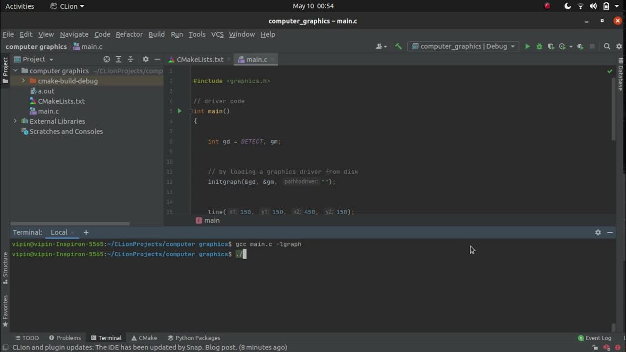 Running graphics.h code in Ubuntu | Process in description box - YouTube