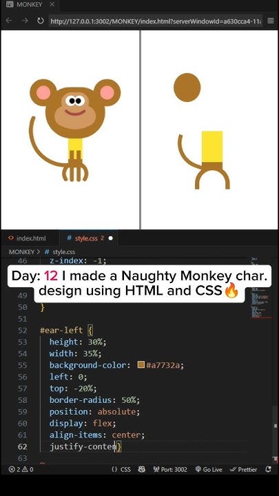 Day: 12 I made a Naughty Monkey character design Using HTML CSS 🔥 - YouTube