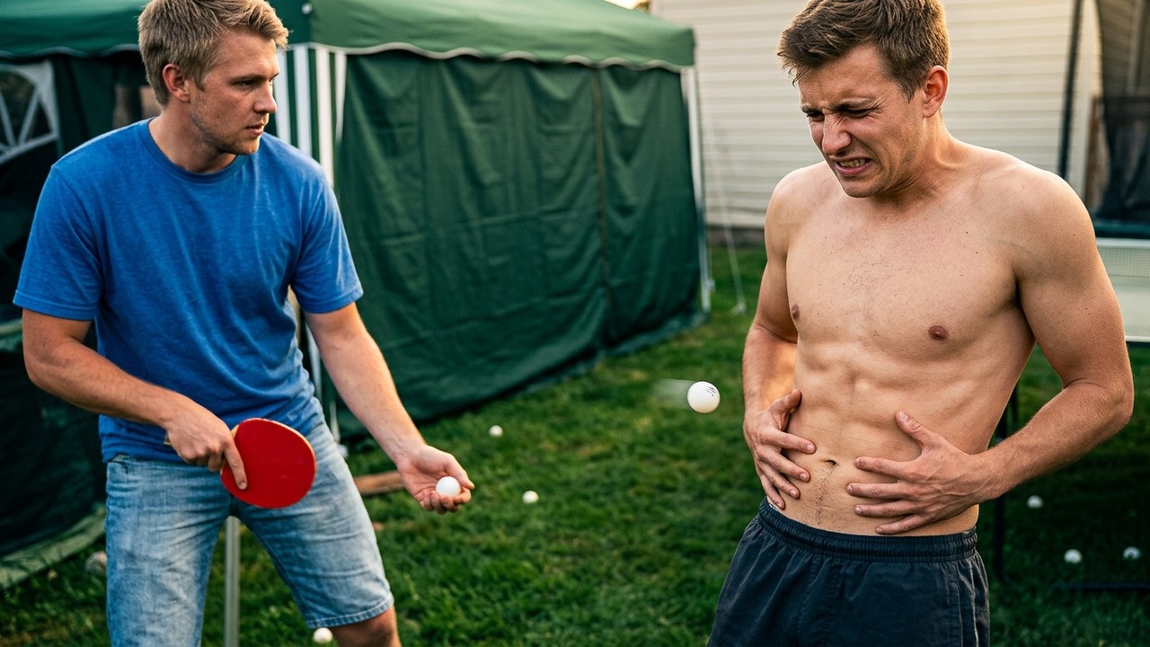 Drunk Guys Hit Ping Pong / Table Tennis Balls at Stomach Stupid ...