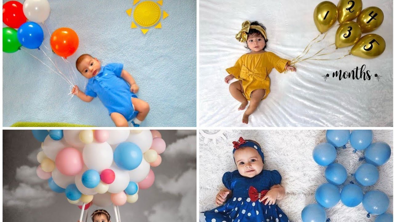 30+Balloons Theme baby photoshoot ideas at Home||Balloons theme ...