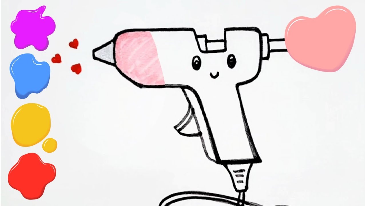 Glue Gun 🔫 Drawing | How to Draw a Cute GLUE GUN |Colouring Easy step ...