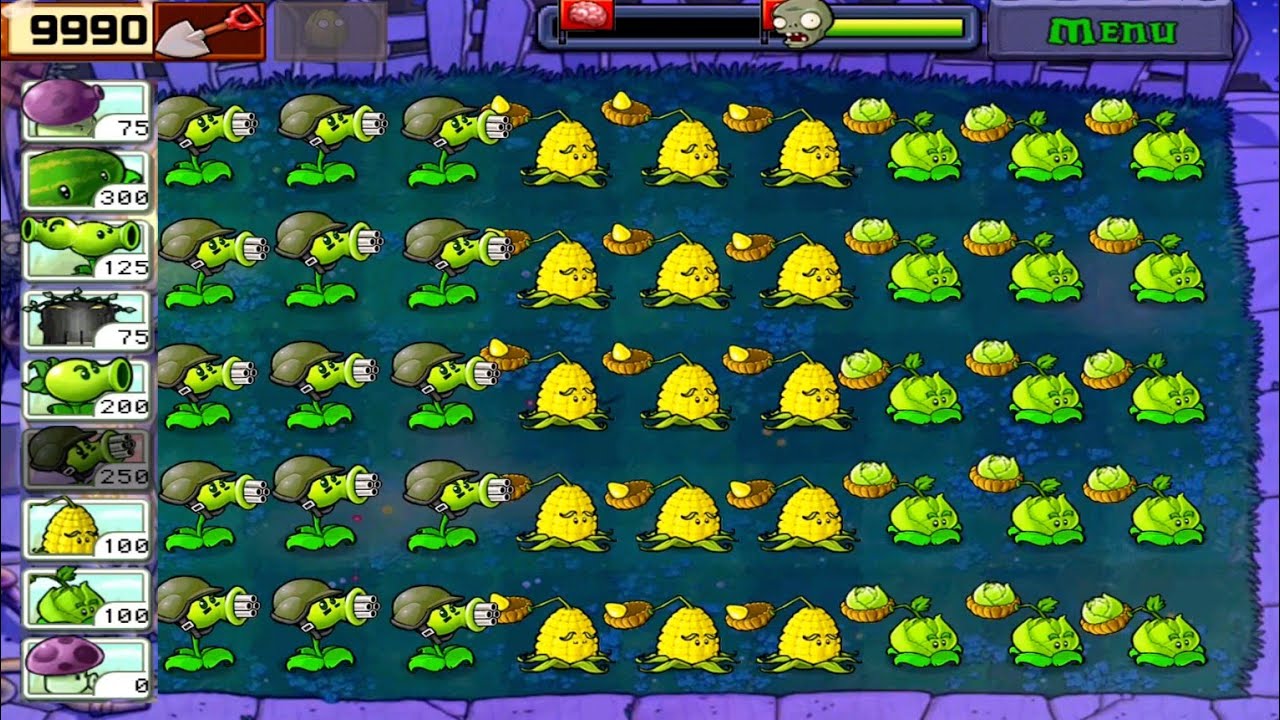PVZ GAMEPLAY | GATLING PEA, KERNEL-PULT, CABBAGE-PULT | ADVENTURE NIGHT ...