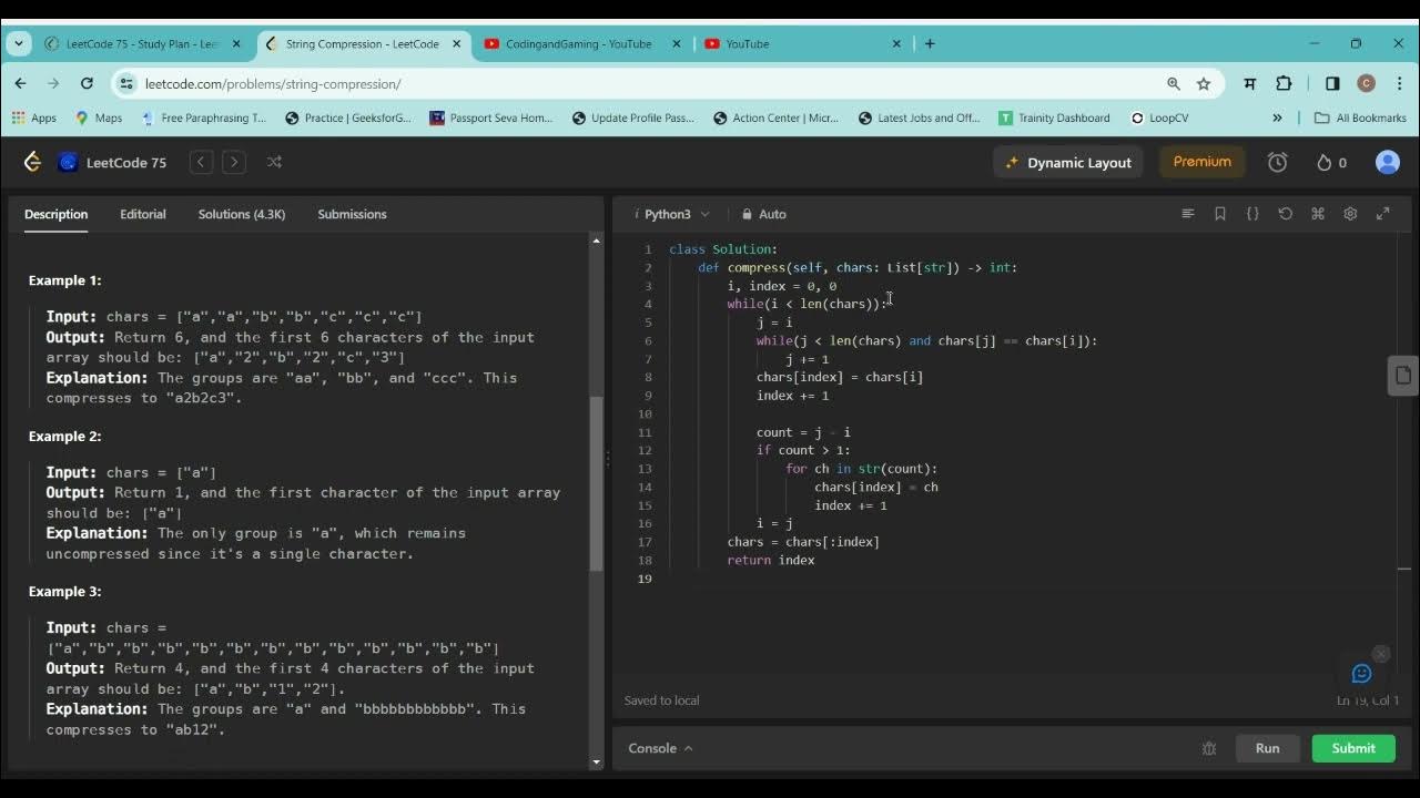 Leetcode 443 | Python 3 Solution - YouTube