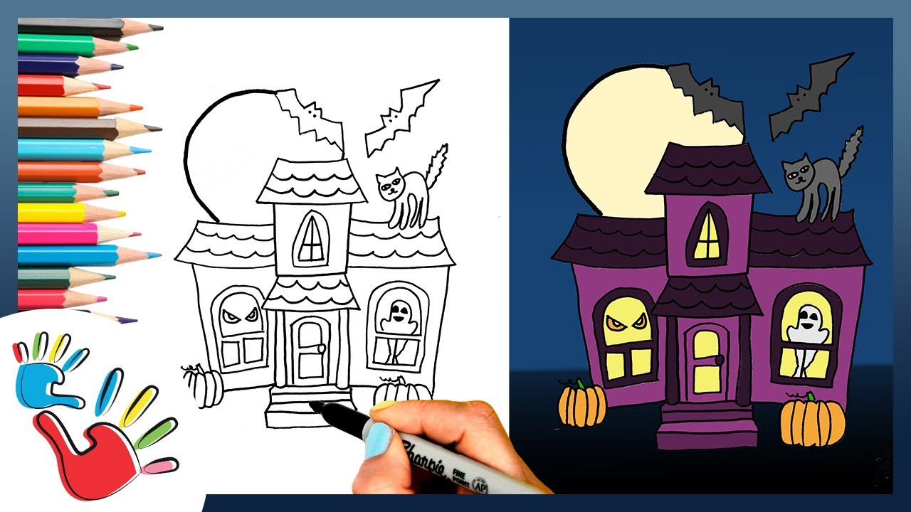 How to Draw a Haunted House | Easy Halloween Drawing Tutorial for Kids ...