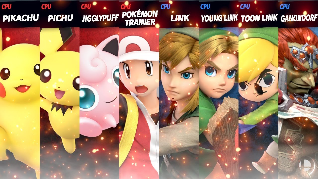 Pikachu & Pichu & Jigglypuff & Pokémon Trainer vs Link & Young Link ...
