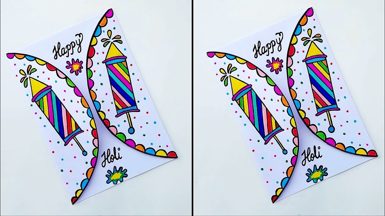 Easy & Beautiful white paper Holi Card making idea |DIY Happy holi ...