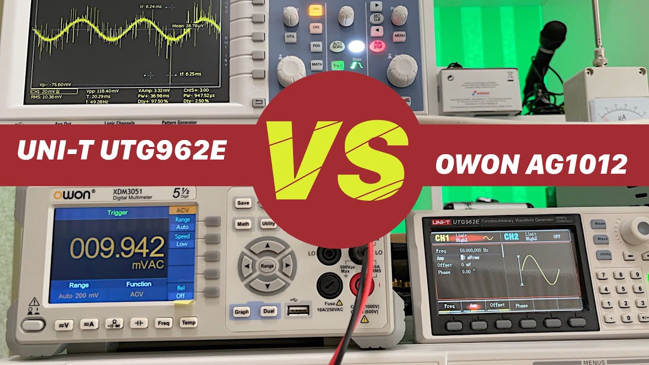 Сравнение точности генераторов UNI-T UTG-962e и Owon AG1012 - YouTube