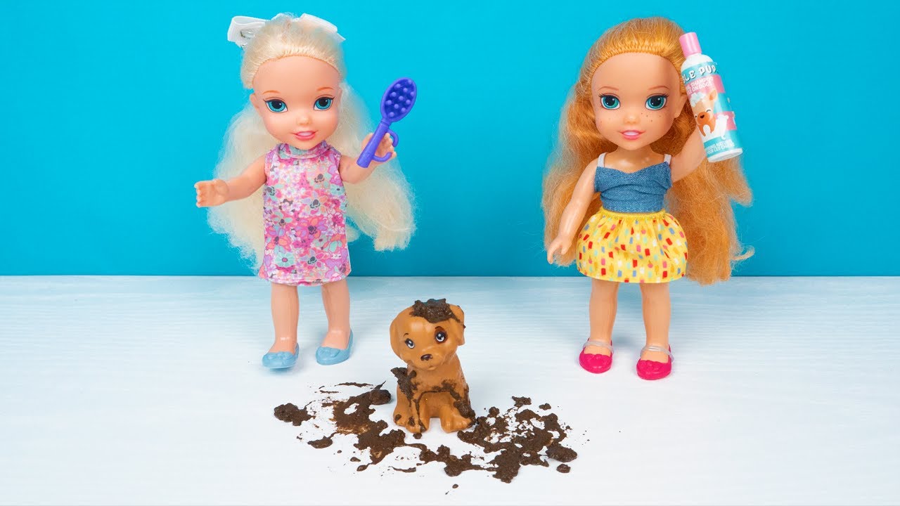 Elsa and Anna DOG SPA! 🐶 🐾 Give dirty puppy a wash🛁 - YouTube