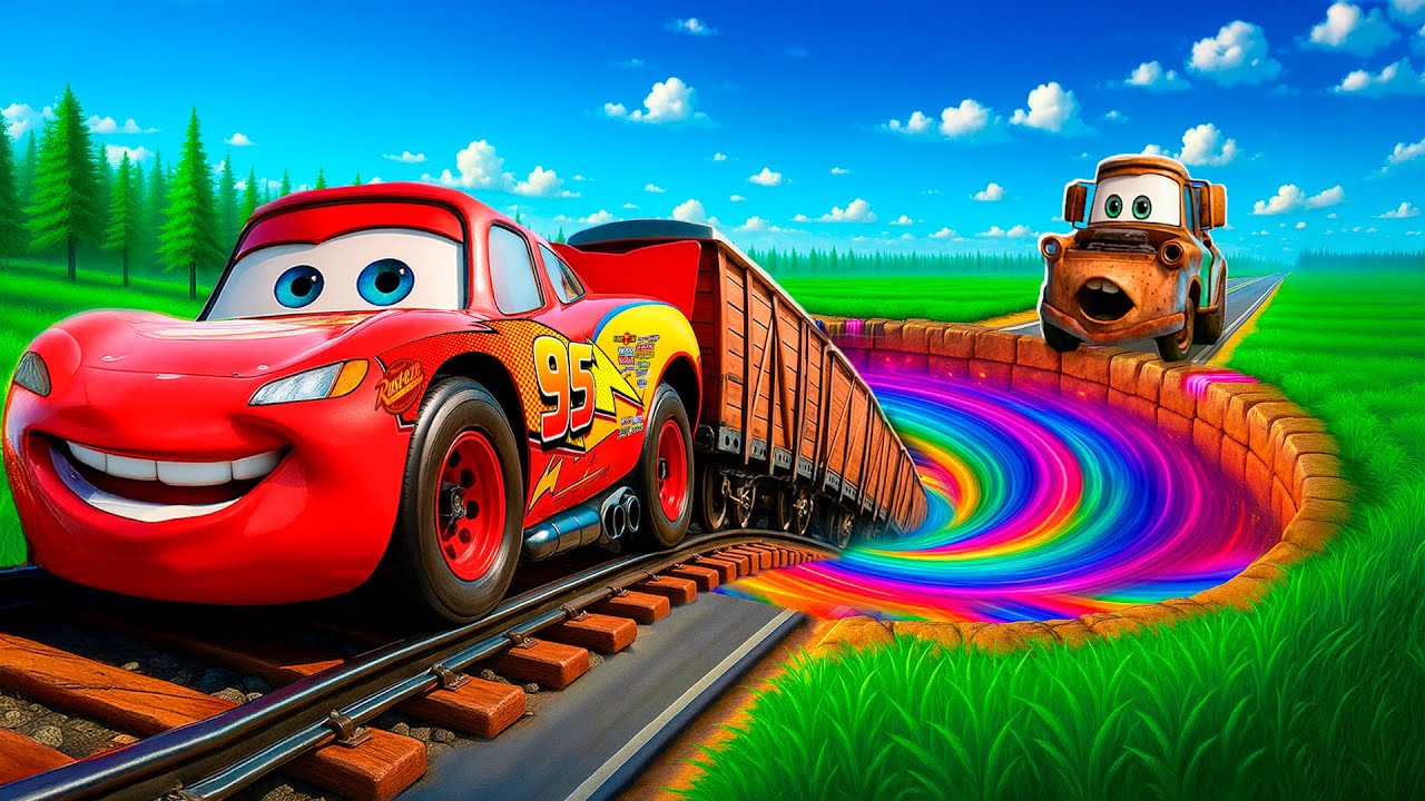 🌈 Rainbow Pit Transform: Big & Small Lightning McQueen & Mater vs Pixar Cars! Beam.NG Drive 🚗 ...