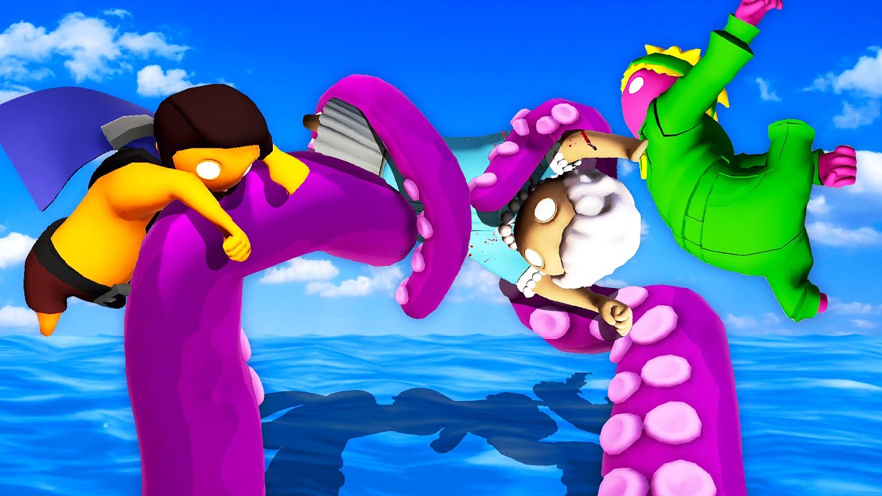 Saving GRANNY from Kraken MONSTER... (Gang Beasts) - YouTube