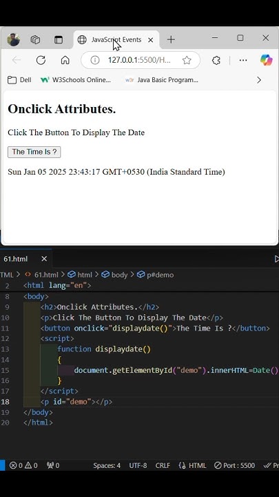 𝐎𝐧𝐜𝐥𝐢𝐜𝐤 𝐀𝐭𝐭𝐫𝐢𝐛𝐮𝐭𝐞𝐬 Javascript Date Time Js Onclick Attribute Html Css