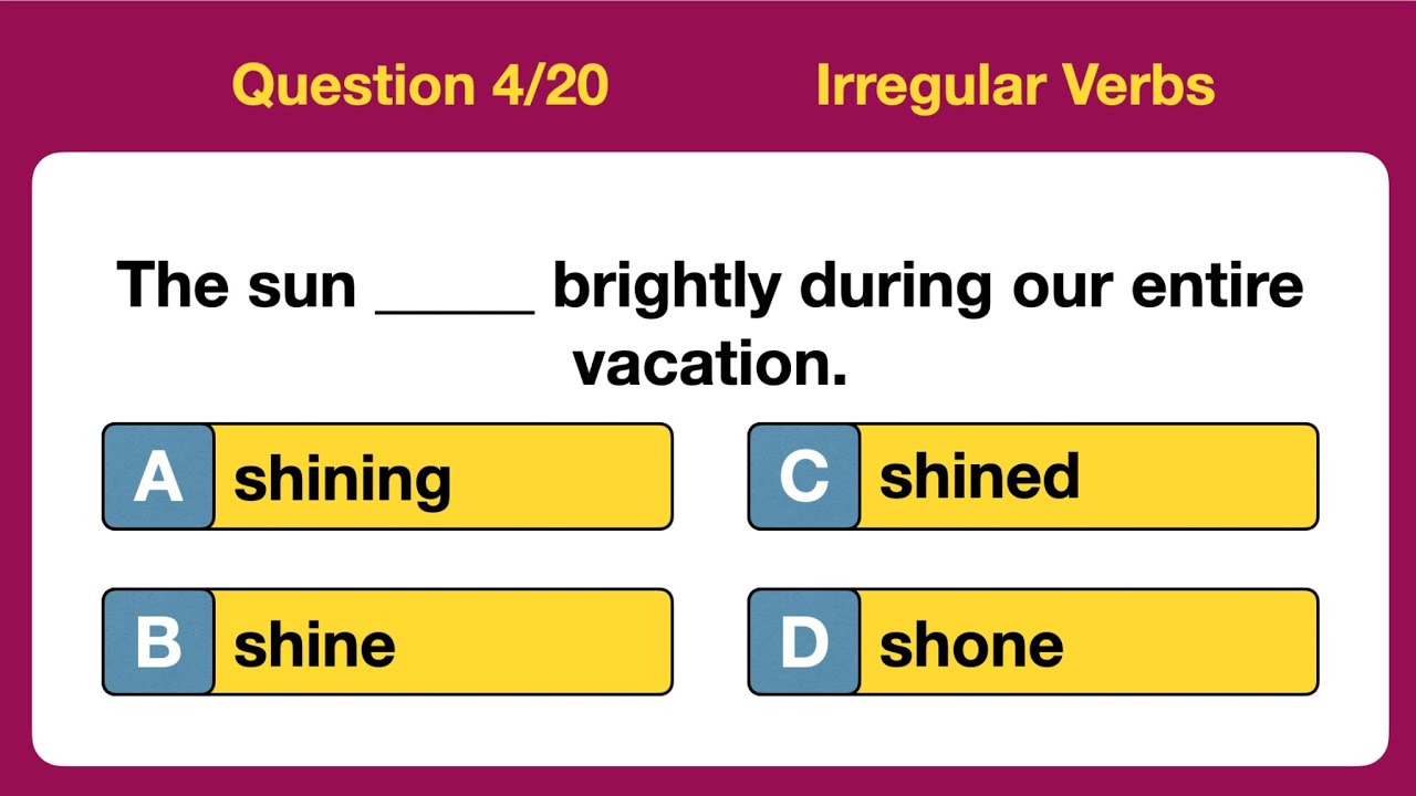+20 Question Quiz on Irregular Verbs. A1/A2 LEVEL. Test Your Knowledge ...