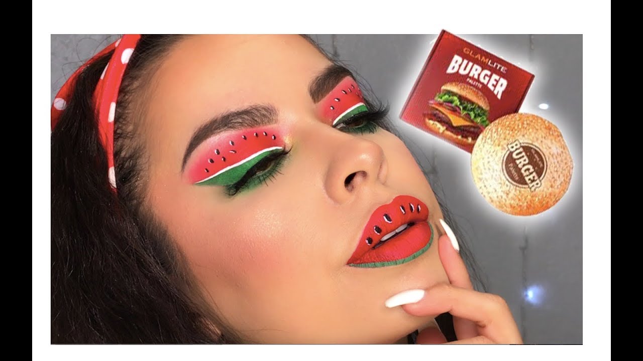 Simple Watermelon Inspired Makeup | Glamlite Burger Palette - YouTube