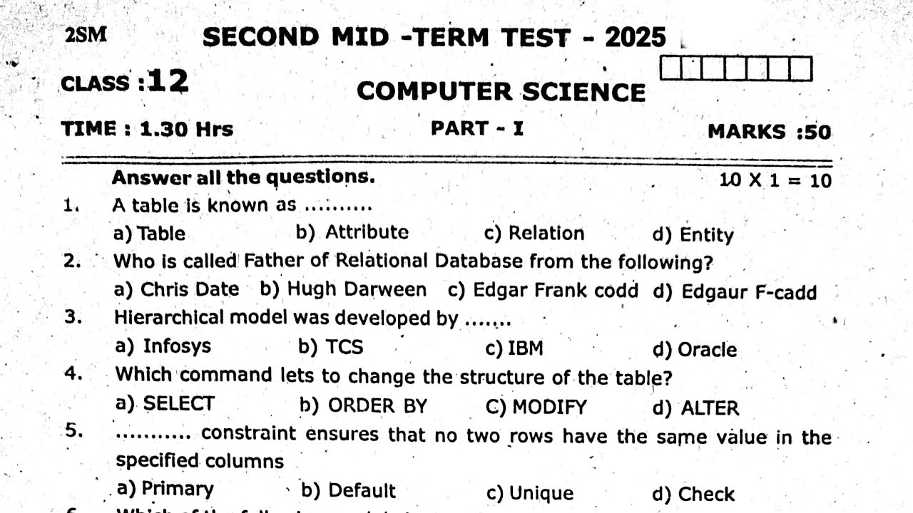 12th std Computer Science EM Second mid term test November-2025 ...