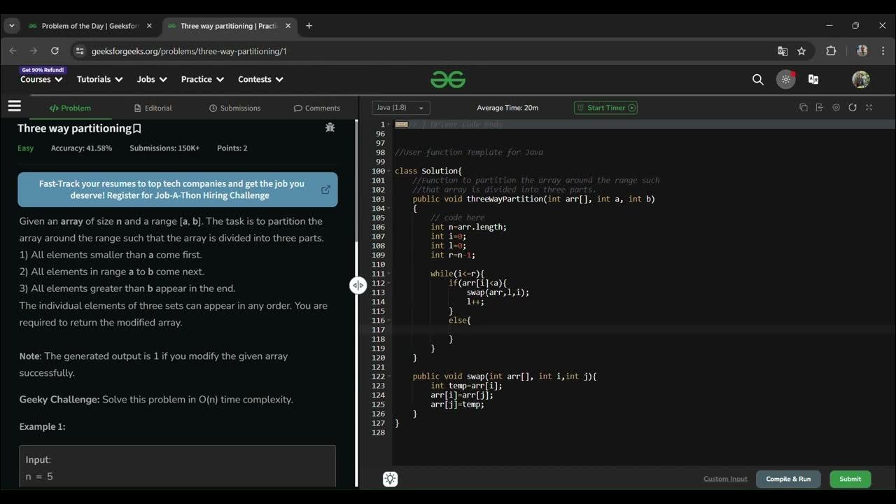 Three way partitioning | 21-04-2024 | GFG | POTD | JAVA | GeeksforGeeks - YouTube