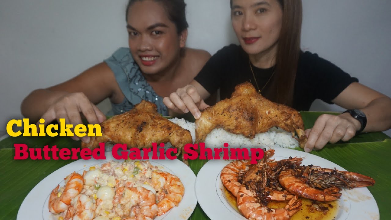 Garlic Buttered Shrimp Fried Chicken Sipo Egg Mukbang - YouTube