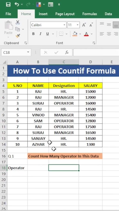 countif formula in excel | how to use COUNTIF function excel in hindi ...