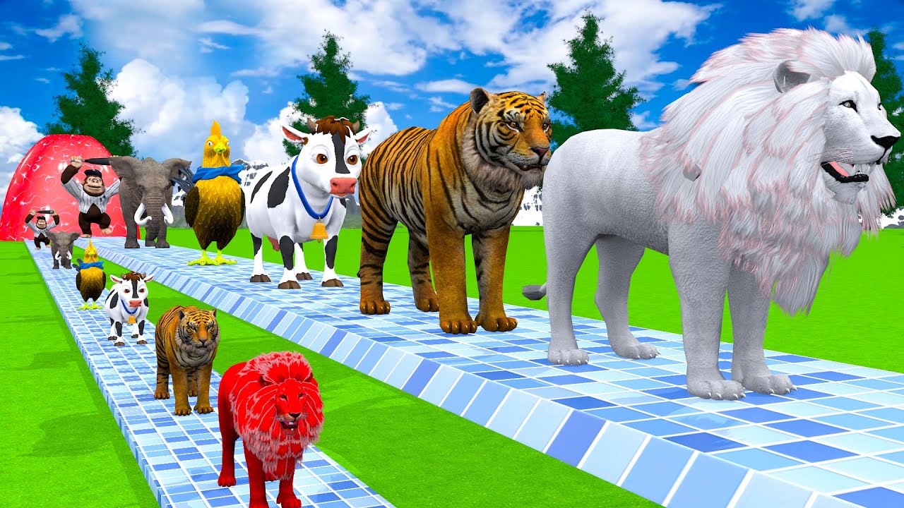 Paint & Animals Cow,Monkey,Chicken,Lion,Elephant Fountain Crossing ...