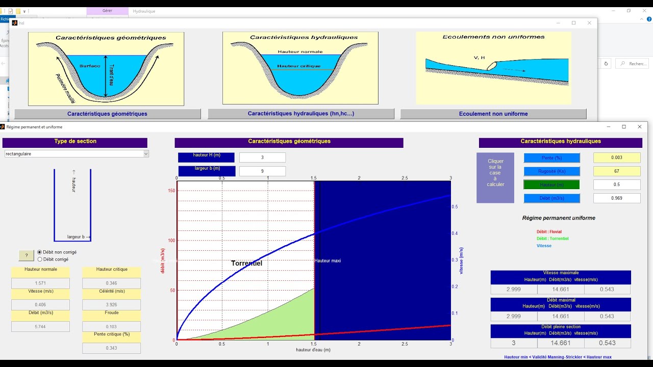 Vérification Calage Hydraulique Pente et Hauteur Critique - YouTube