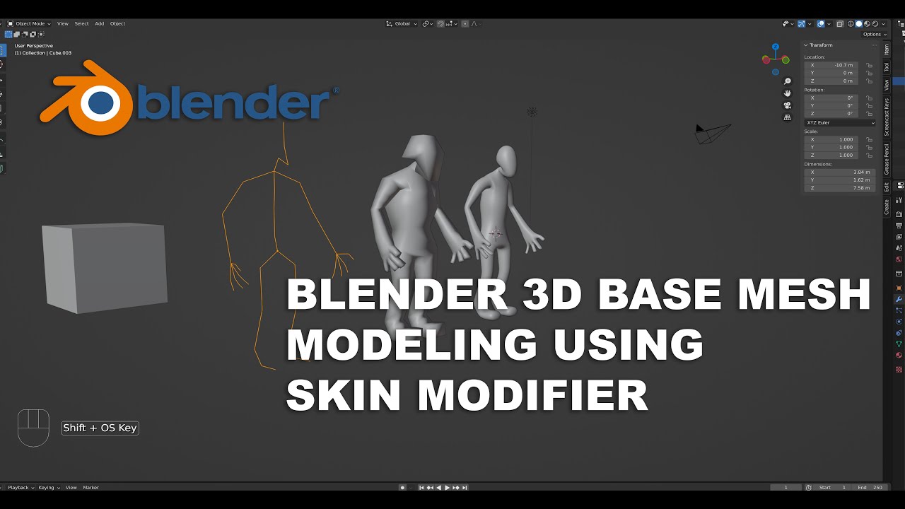 Blender 3D Modeling a Base Mesh Using the Skin Modifier - YouTube
