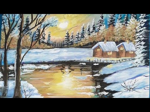 How to draw Snowfall scenery,drawing and painting for beginners.. - YouTube